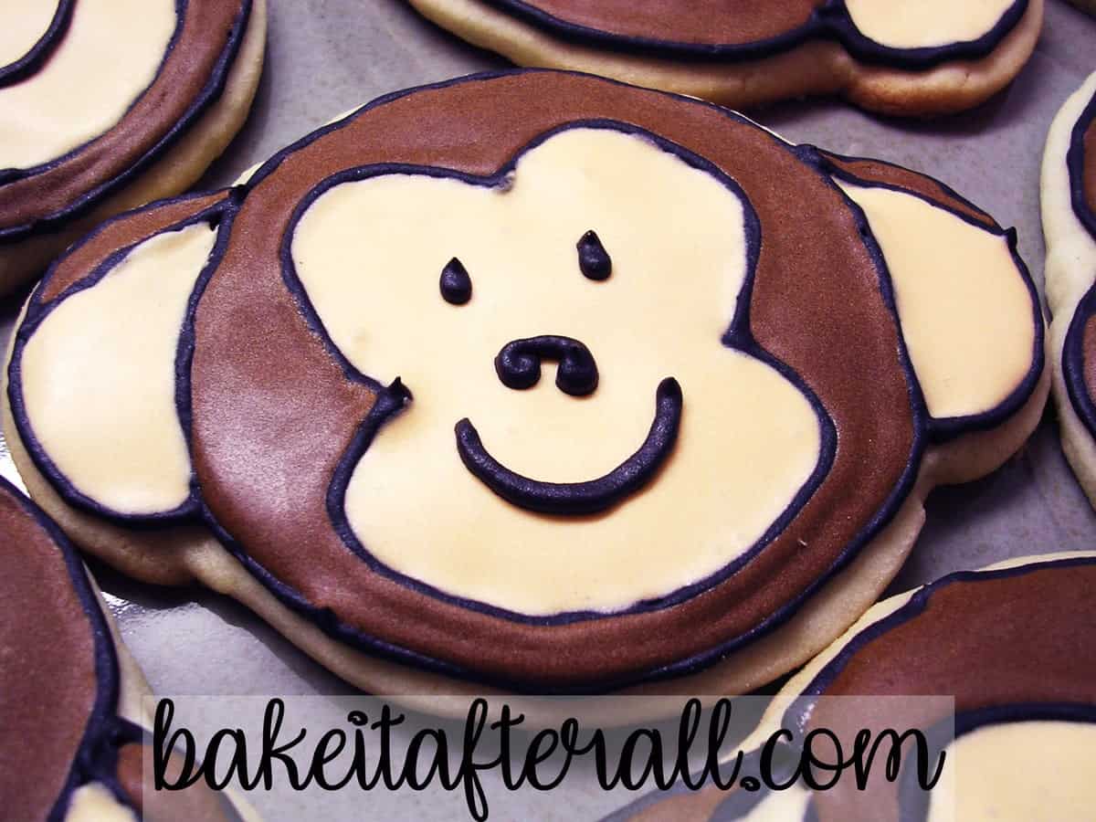 Monkey Face Sugar Cookies with Royal Icing - You're Gonna Bake It After All