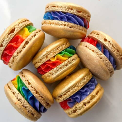 Gold Macarons with Rainbow Filling - You're Gonna Bake It After All